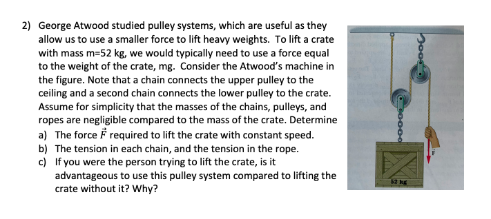 Solved 2) George Atwood studied pulley systems, which are | Chegg.com