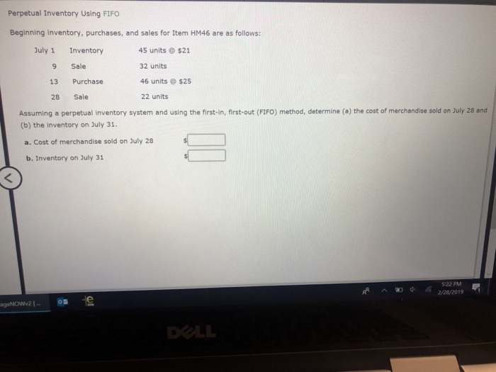 Solved Perpetual Inventory Using FIFO Beginning inventory, | Chegg.com