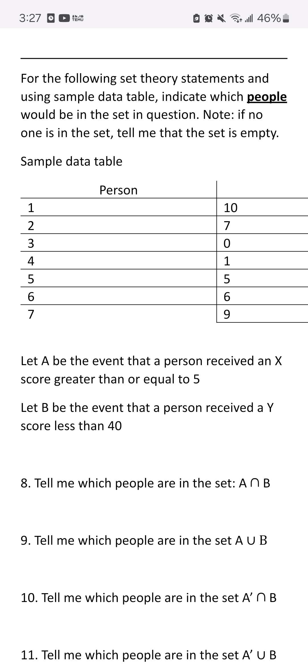 Solved For the following set theory statements andusing | Chegg.com