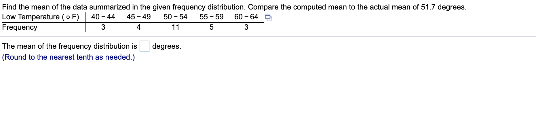 Solved Find the mean of the data summarized in the given | Chegg.com