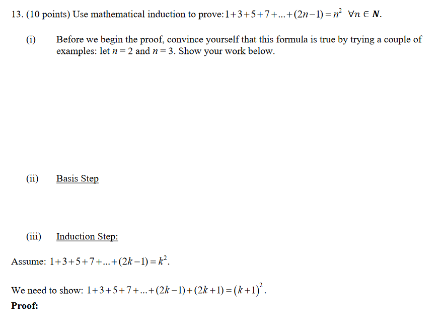 Solved 13. (10 points) Use mathematical induction to prove: | Chegg.com