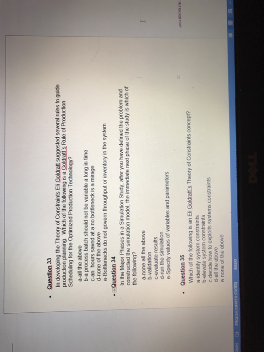 Solved .Question 33 In developing the Theory of Constraints | Chegg.com