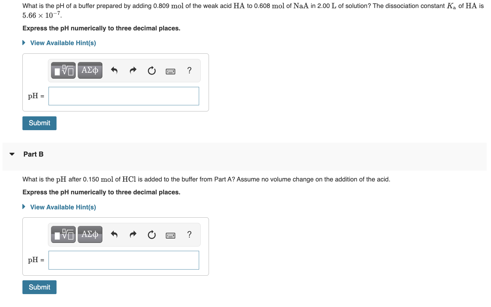 Solved What is the pH of a buffer prepared by adding 0.809 | Chegg.com