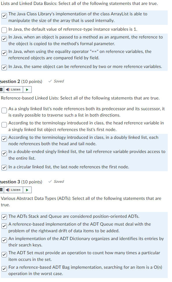 Solved Lists and Linked Data Basics: Select all of the | Chegg.com