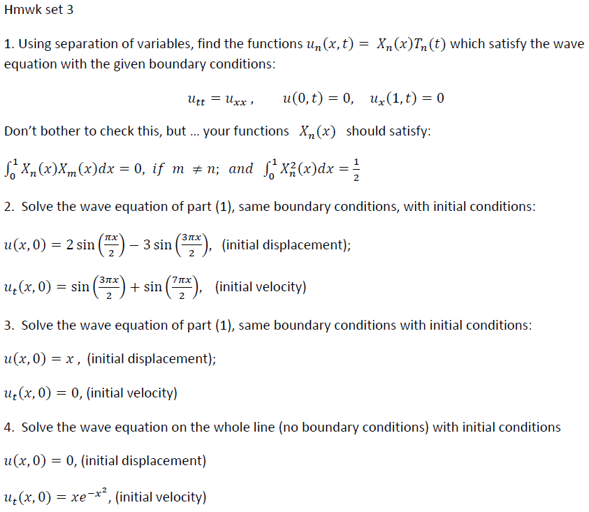 Solved Hmwk Set 3 1 Using Separation Of Variables Find The
