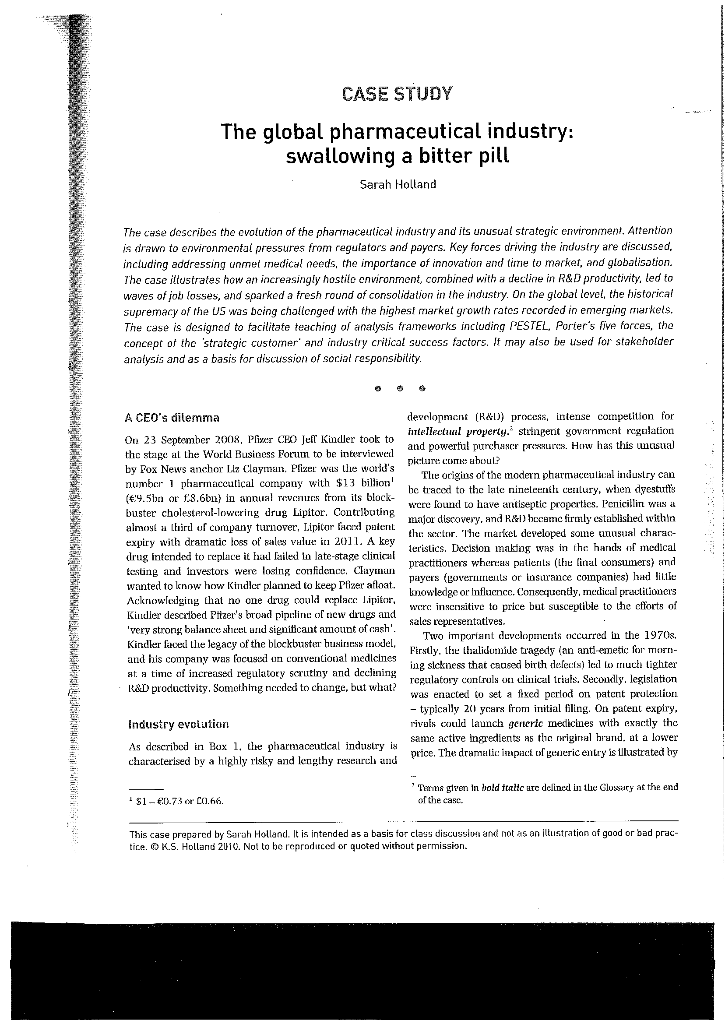 Solved CASE STUDY The global pharmaceutical industry: | Chegg.com
