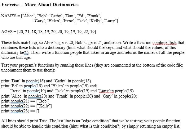 Solved Exercise - More About Dictionaries NAMES = ['Alice', | Chegg.com