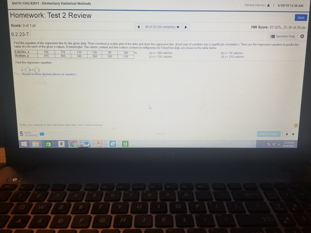 Solved A Predict The Values Of Y For X 160 B Predict The Chegg
