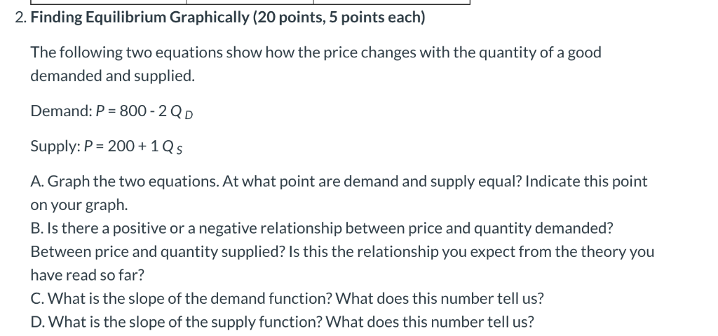Solved 2. Finding Equilibrium Graphically (20 points, 5 | Chegg.com