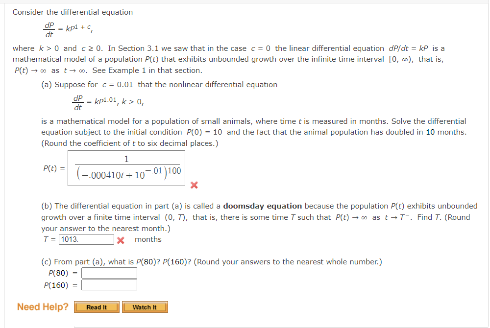 Solved Consider the differential equation dtdP=kP1+c, where | Chegg.com