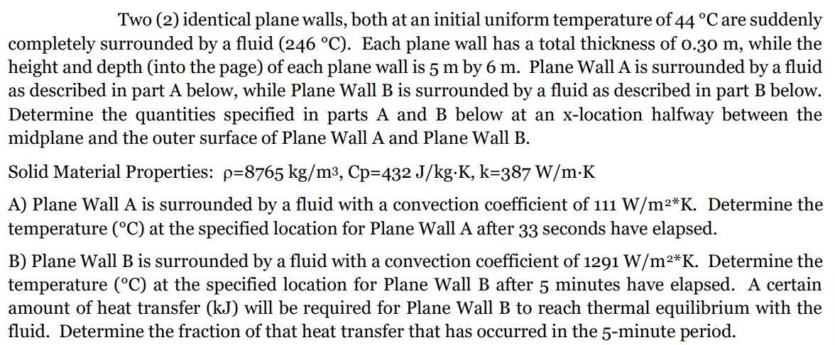 Solved Two (2) identical plane walls, both at an initial | Chegg.com