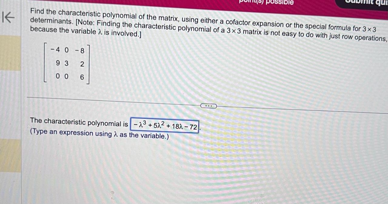 Solved Find the characteristic polynomial of the matrix, | Chegg.com