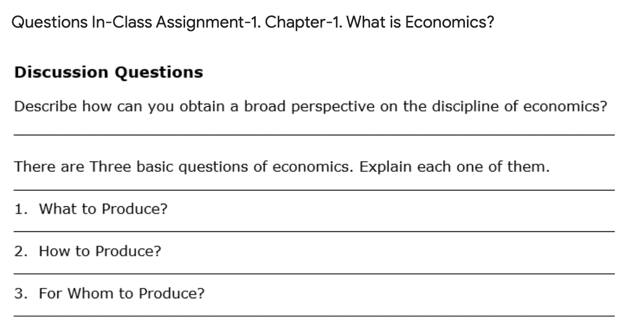 Solved In-Class Assignment-1. Chapter-1. What is Economics? | Chegg.com