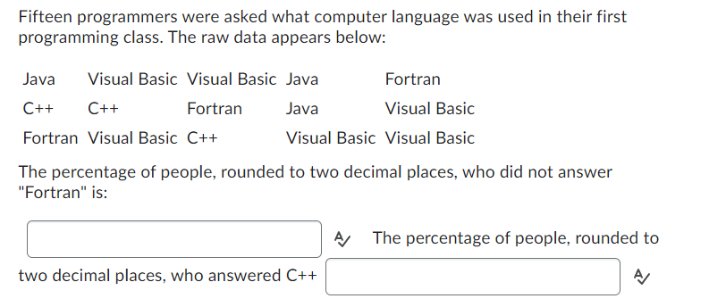Solved Fifteen programmers were asked what computer language | Chegg.com