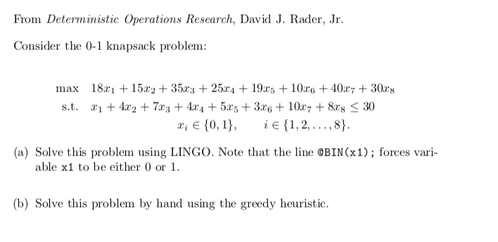 m Deterministic Operations Research, David J. Rader, | Chegg.com