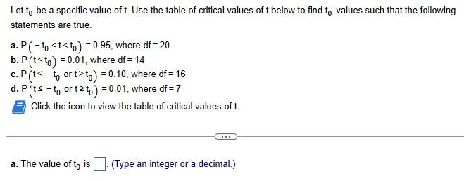 Solved Let t0 be a specific value of t. Use the table of | Chegg.com