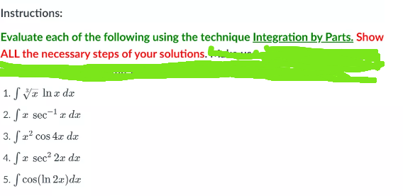 Solved Instructions: Evaluate each of the following using | Chegg.com