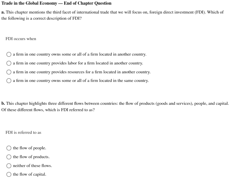 Solved Trade in the Global Economy - End of Chapter Question | Chegg.com
