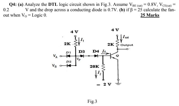 Solved Q4: (a) Analyze the DTL logic circuit shown in Fig.3. | Chegg.com