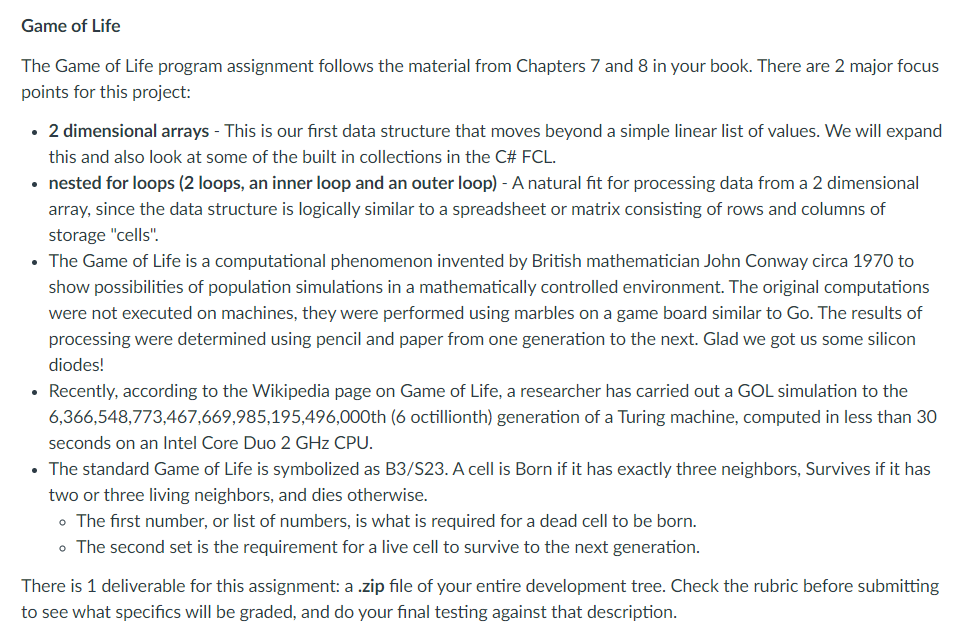 Game of Life The Game of Life program assignment | Chegg.com