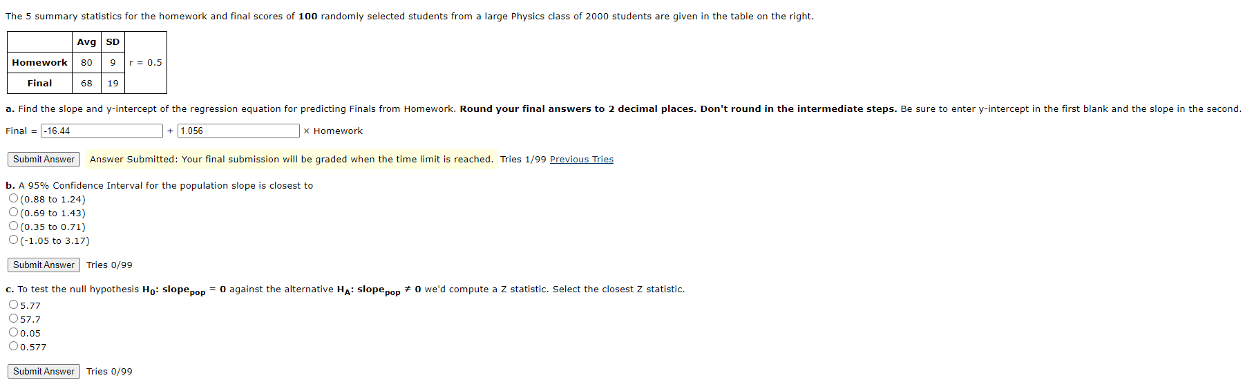 Solved The 5 summary statistics for the homework and final | Chegg.com