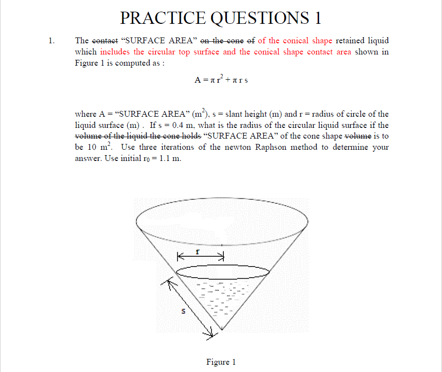 Solved PRACTICE QUESTIONS 1 1. The contact "SURFACE AREA" on | Chegg.com
