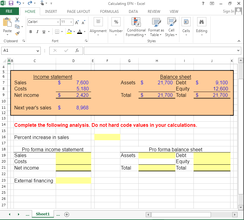Solved Calculating EFN - Excel HOME INSERT PAGE | Chegg.com