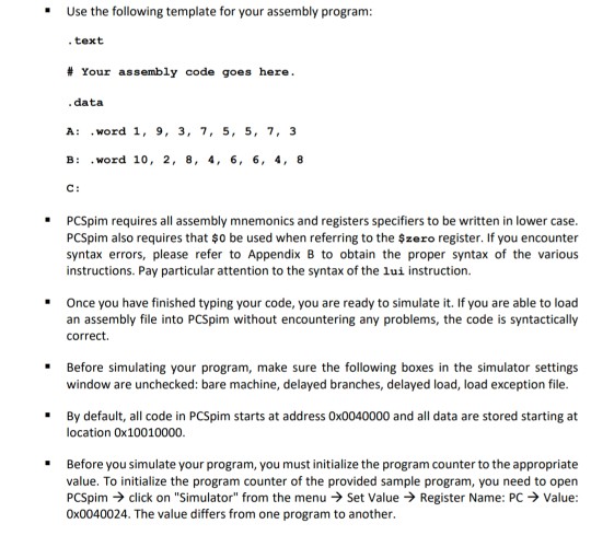 Use the following template for your assembly program: | Chegg.com