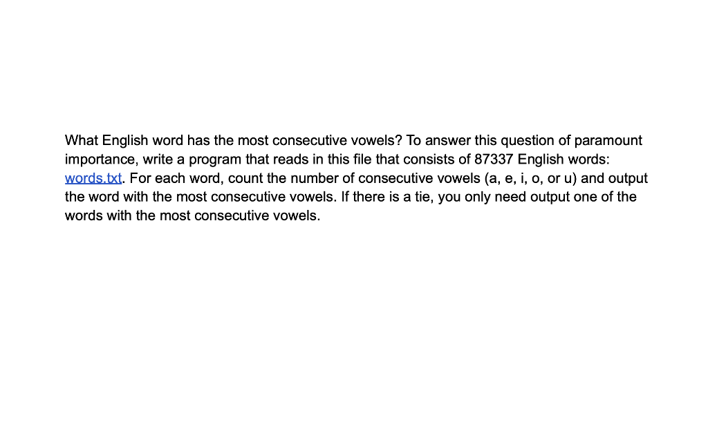 Solved What English word has the most consecutive vowels? To | Chegg.com