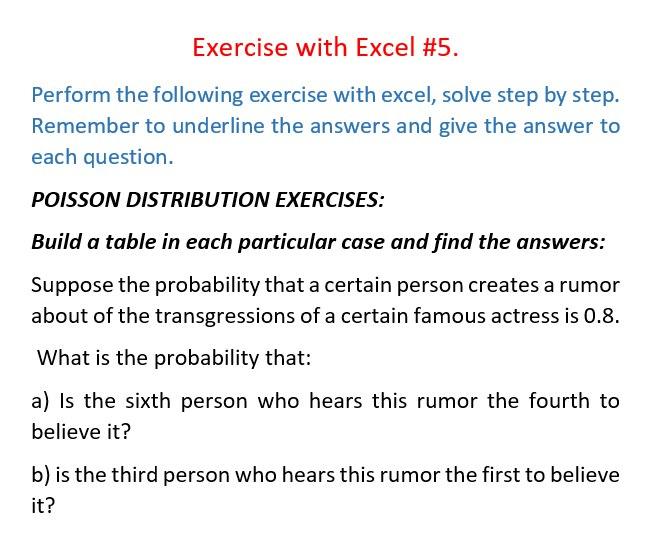 Solved Exercise with Excel #5. Perform the following | Chegg.com