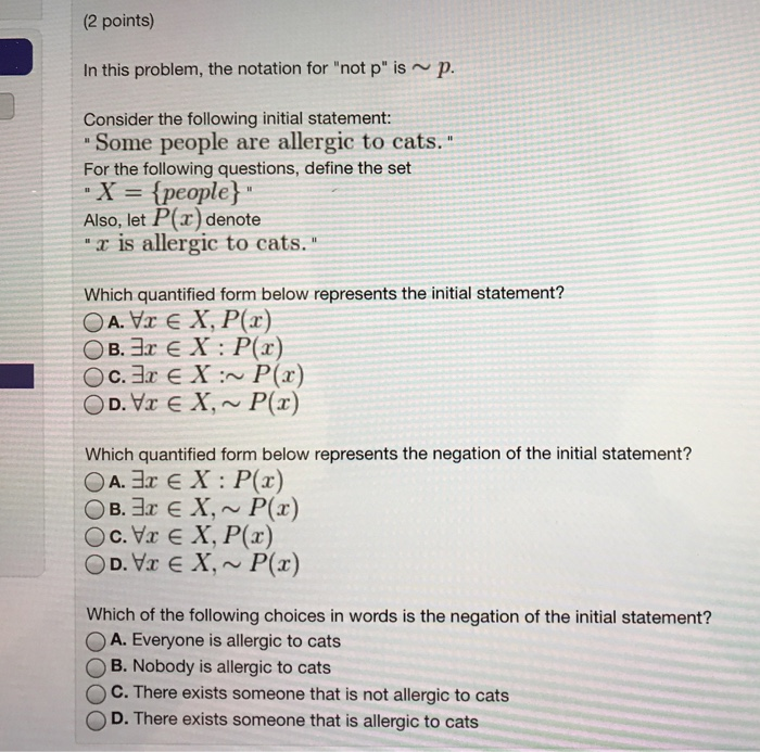 Solved (2 points) In this problem, the notation for "not p" | Chegg.com