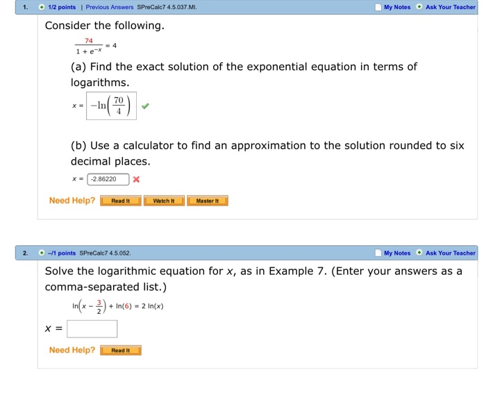 Solved 1 1 2 Pointsi Previous Answers Sprecalc7 4 5 037 Mi