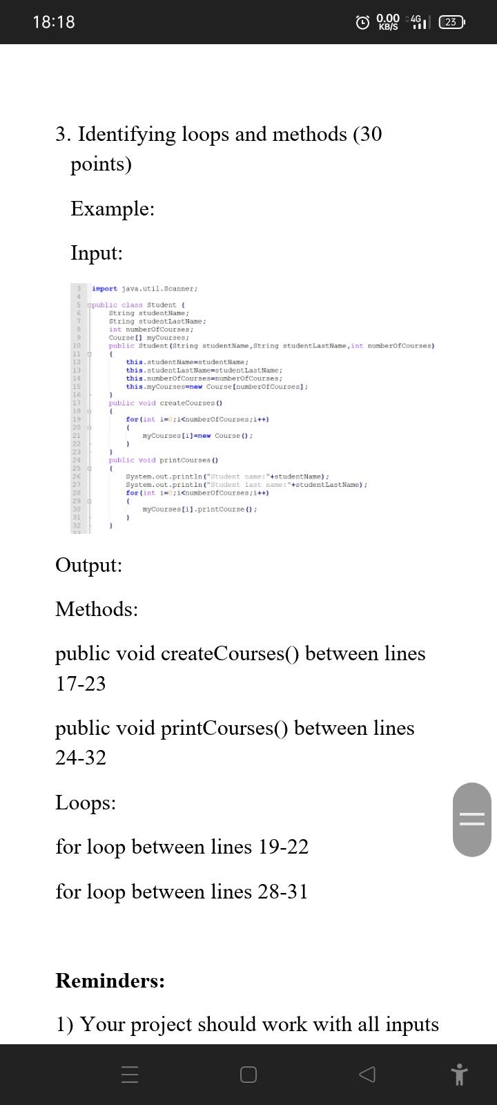18:18 3. Identifying loops and methods (30 points) | Chegg.com