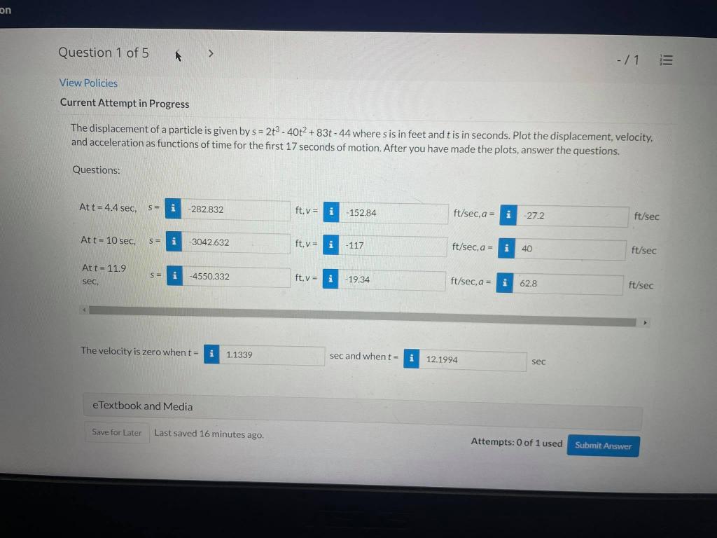 Solved on Question 1 of 5 -/1 View Policies Current Attempt | Chegg.com
