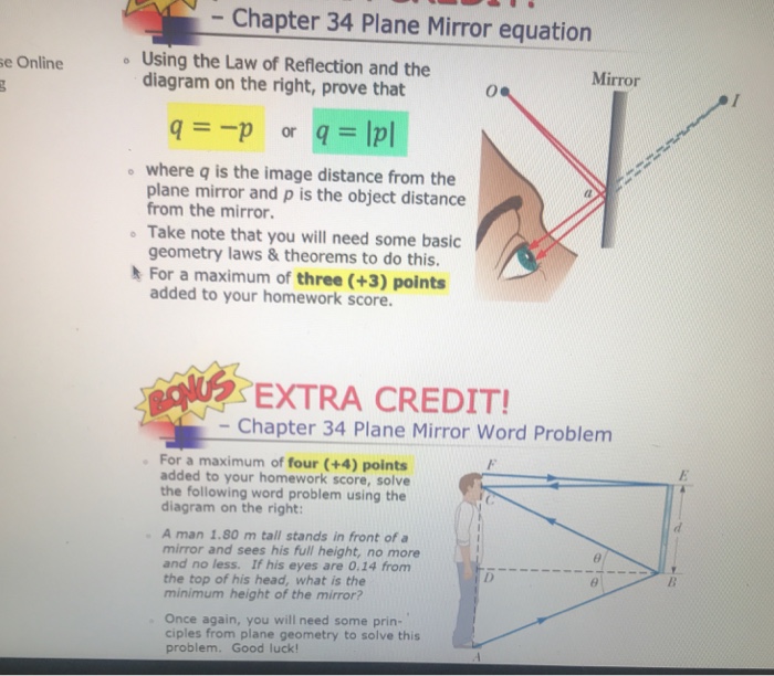 Solved Chapter 34 Plane Mirror equation Using the Law of | Chegg.com