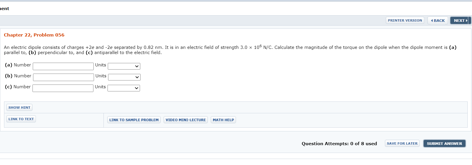 Solved nent PRINTER VERSION A BACK NEXT Chapter 22, Problem | Chegg.com