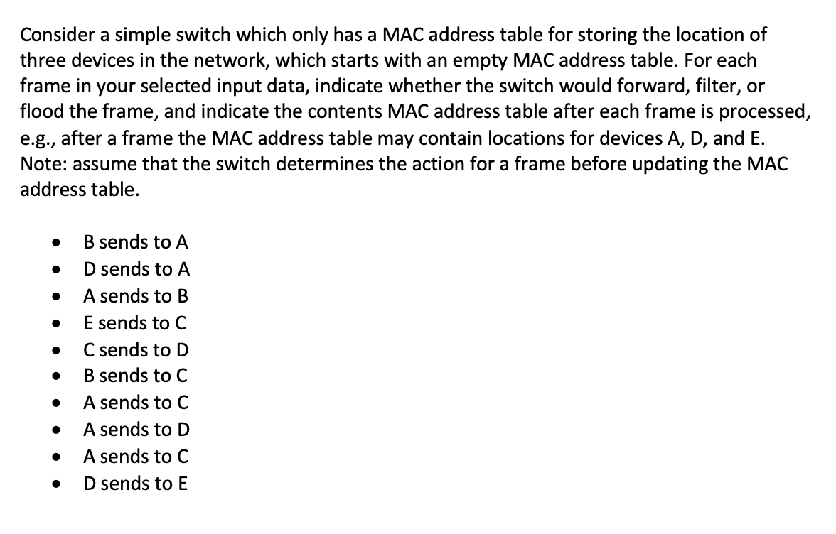 Solved Consider a simple switch which only has a MAC address | Chegg.com
