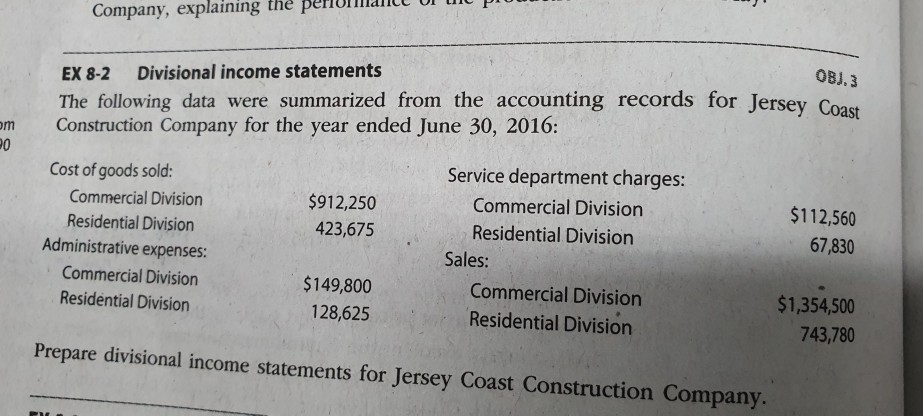 Solved Company, explaining the pe OBJ. 3 Divisional income | Chegg.com