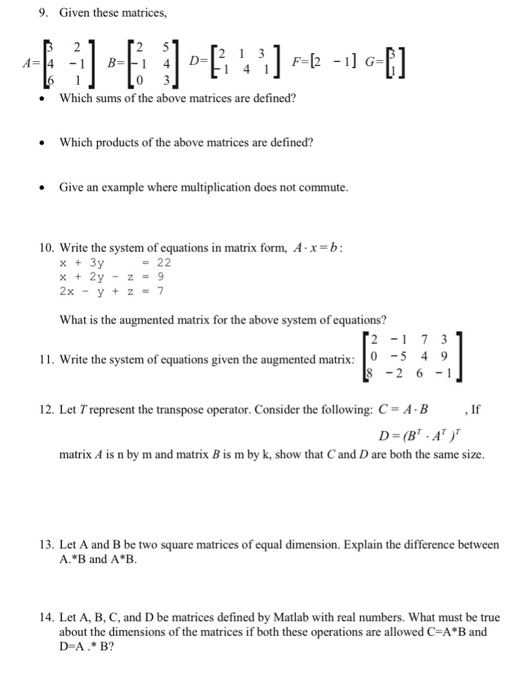Solved Use MATLAB syntax to answer all the questions 1. Let | Chegg.com