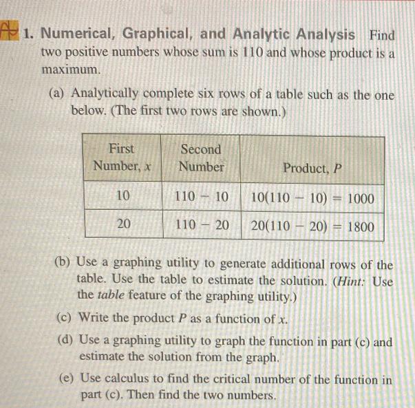 Solved 1. Numerical, Graphical, and Analytic Analysis Find | Chegg.com