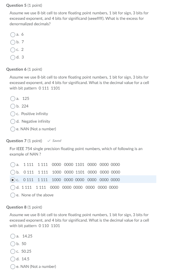 Solved Question 5 (1 point) Assume we use 8-bit cell to | Chegg.com