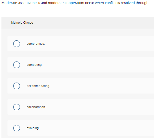 Solved Moderate assertiveness and moderate cooperation occur | Chegg.com