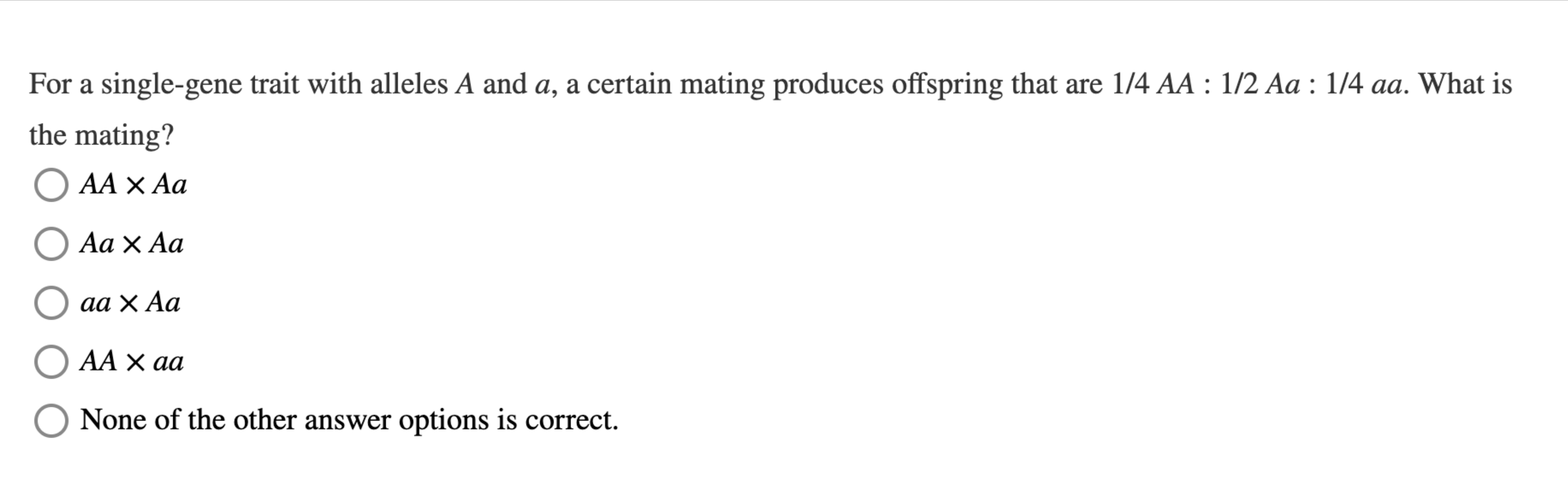 Solved For a single-gene trait with alleles A and a, ﻿a | Chegg.com
