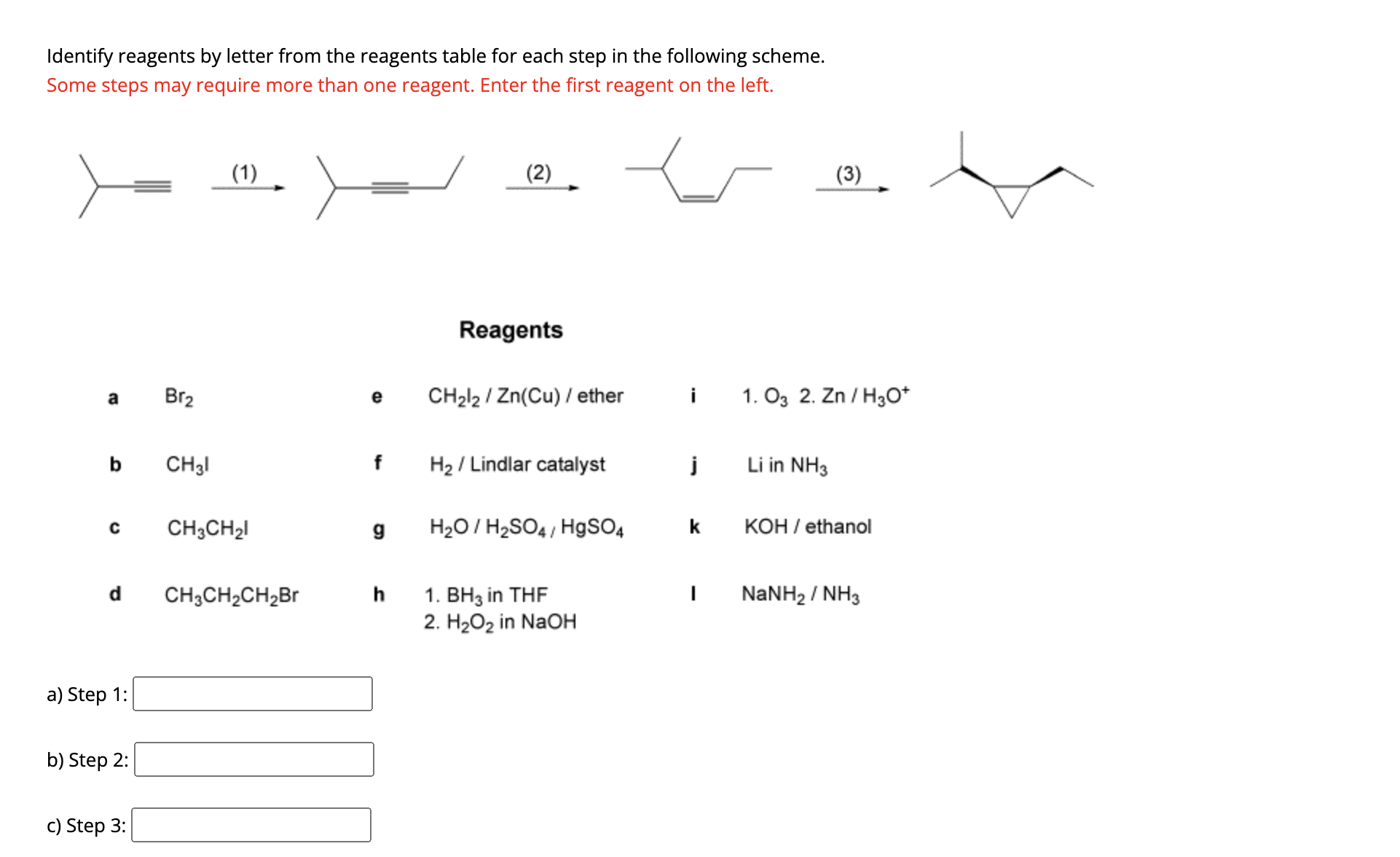 Solved Identify reagents by letter from the reagents table | Chegg.com