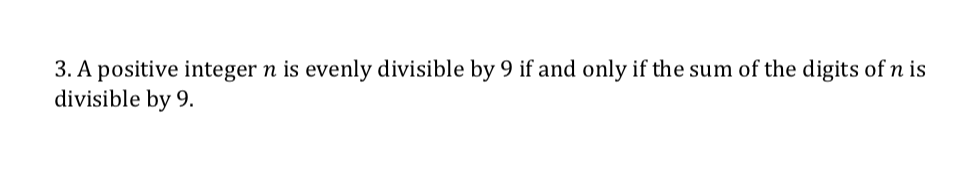 Solved 3. A positive integer n is evenly divisible by 9 if | Chegg.com