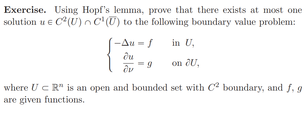 Solved Exercise. Using Hopf's lemma, prove that there exists | Chegg.com
