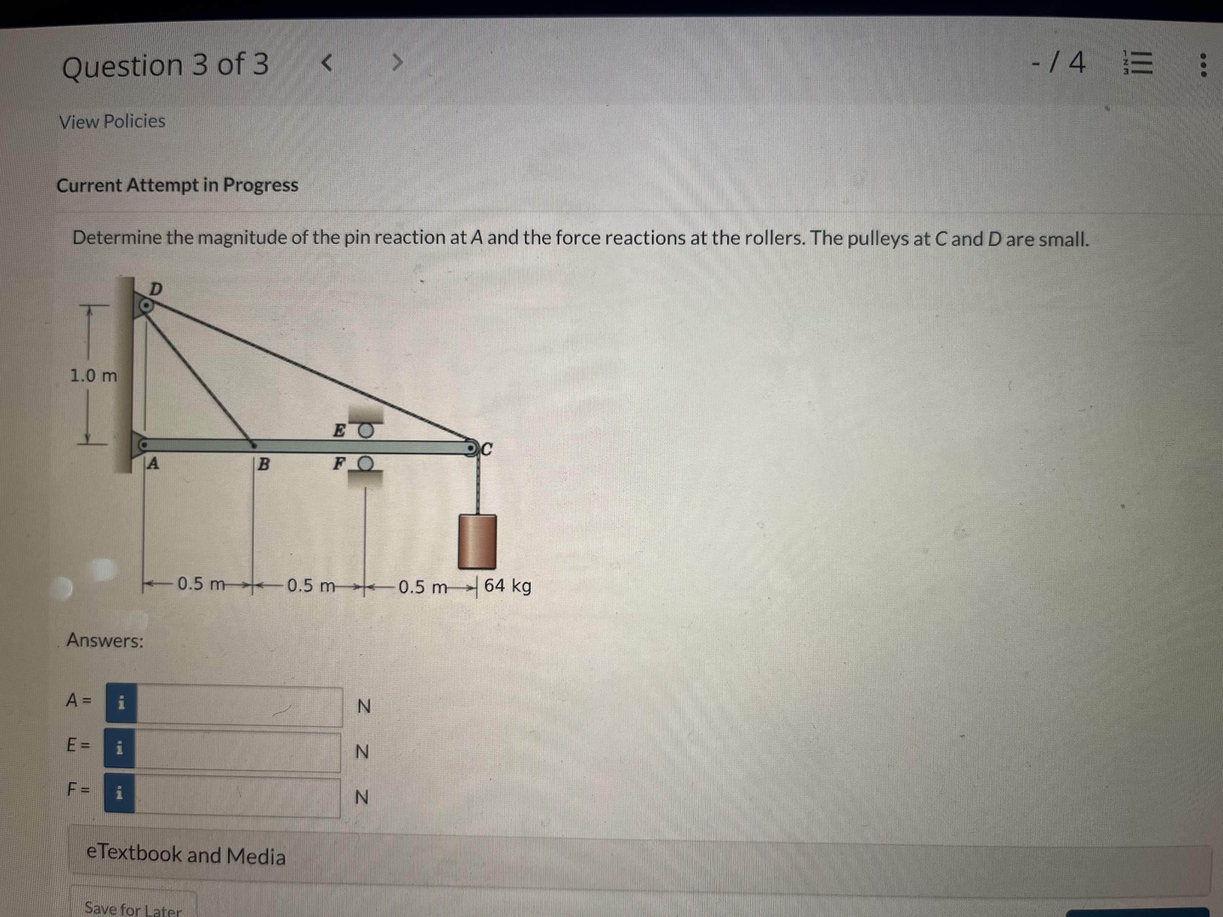 Solved Determine the magnitude of the pin reaction at A and | Chegg.com