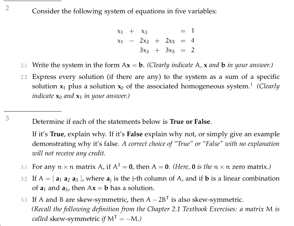 Solved 2 Consider the following system of equations in five | Chegg.com