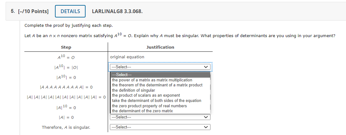 Solved 5. [-/10 Points] DETAILS LARLINALG8 3.3.068. Complete | Chegg.com