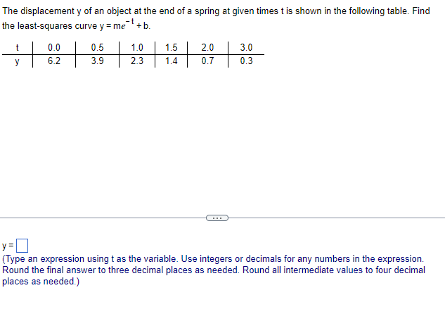 Solved \( \mathrm{y}= \)(Type an expression using \( ﻿t \) | Chegg.com